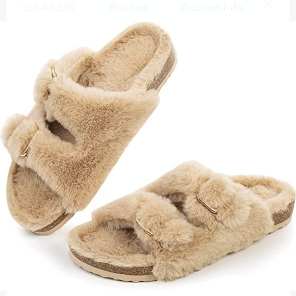 Fitory | Shoes | New Fitory Faux Fur Open Toe Slipper With Buckle ...